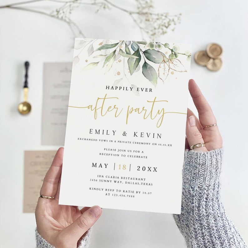 Reception Party Invitation, Happily Ever After Party Invite, Greenery ...