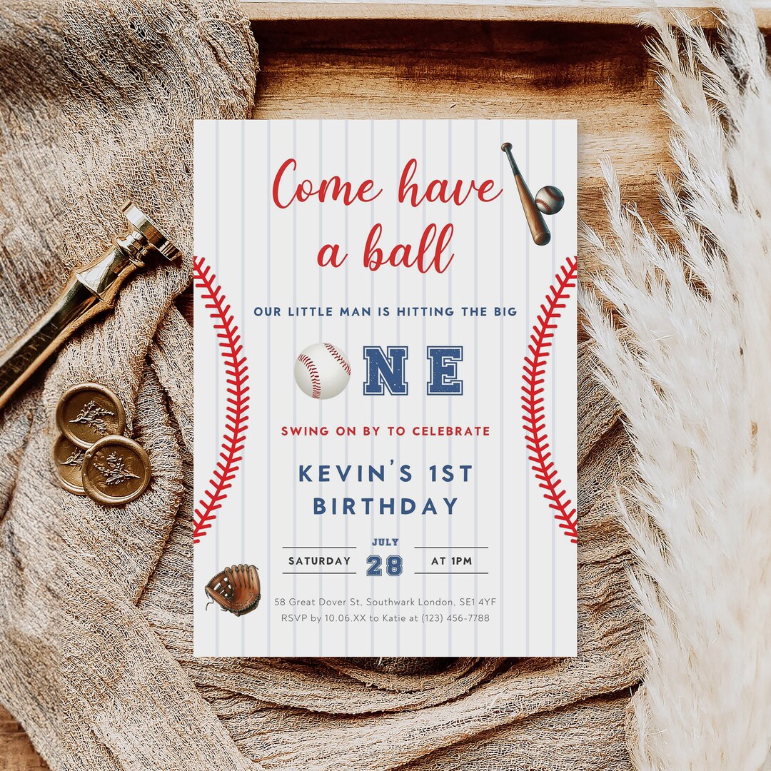 Baseball Birthday Invitation Template, Baseball First Birthday Invite ...