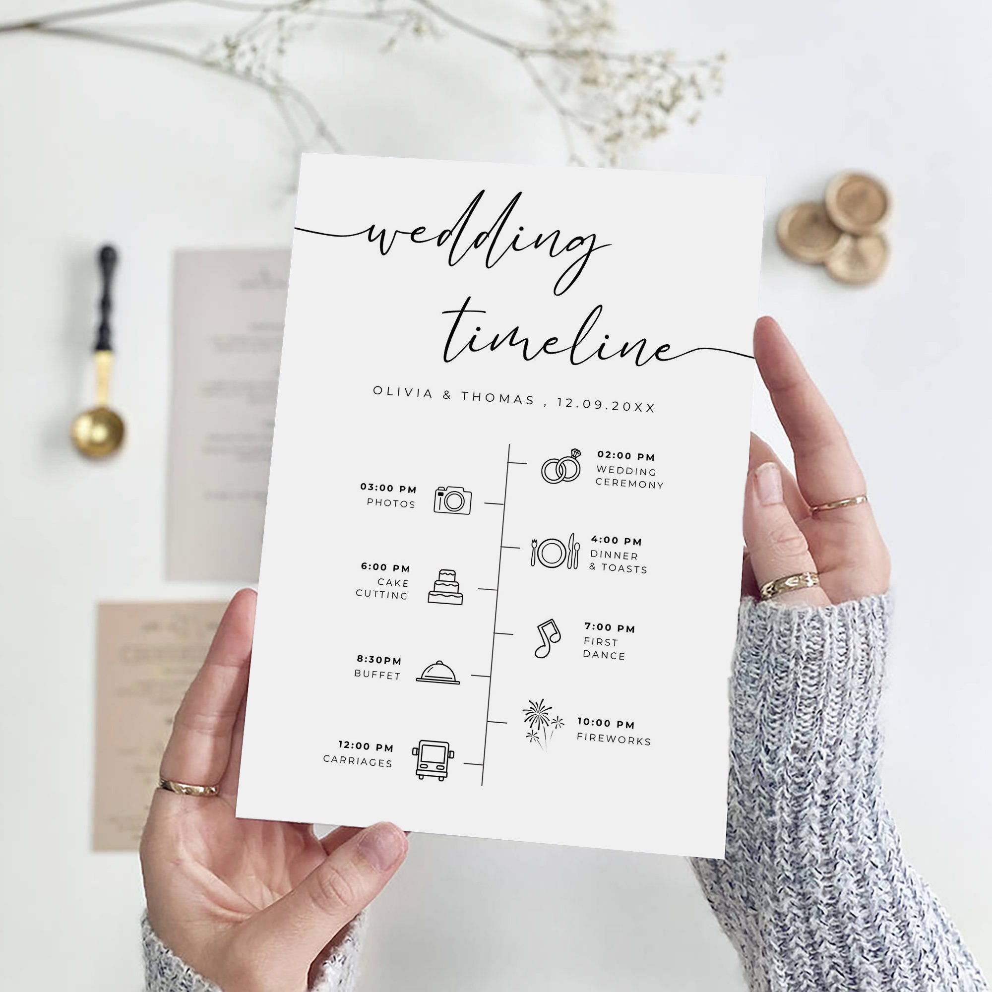Wedding Timeline Card Template, Wedding Welcome Bag Note, Editable ...