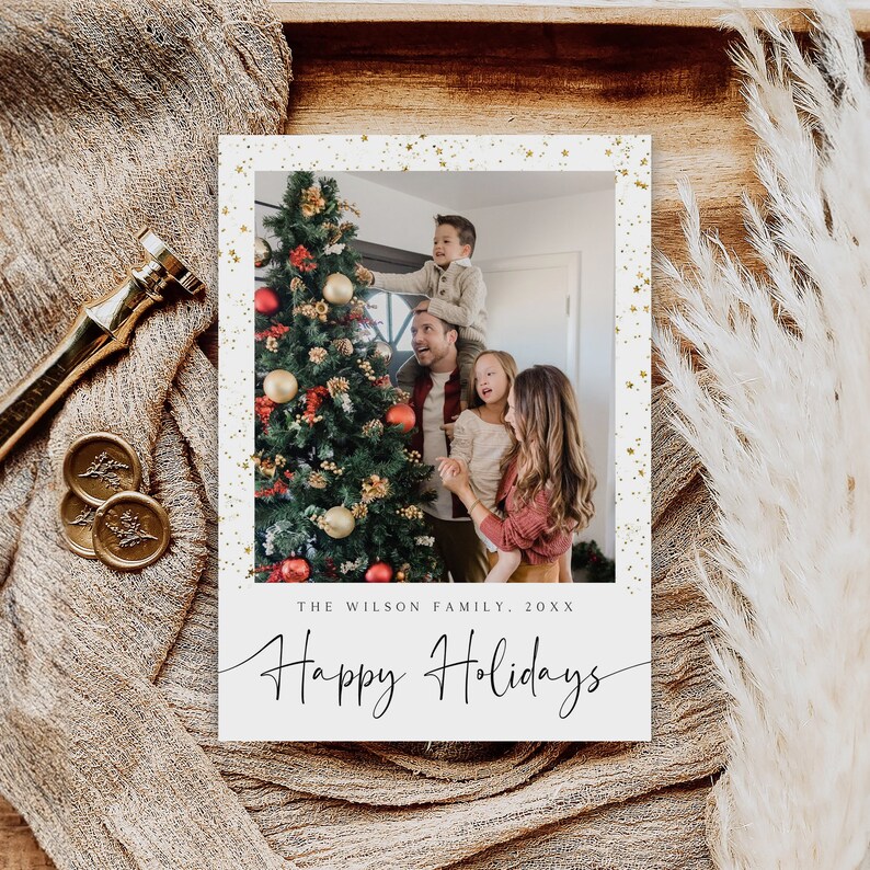 Editable Happy Holidays Photo Card, Christmas Photo Card Template ...