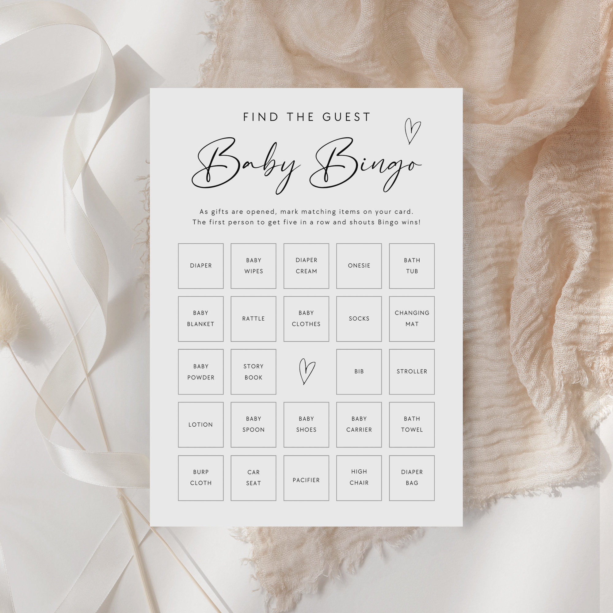 Baby Bingo Game, Printable Minimalist Baby Shower Game Template, Baby ...