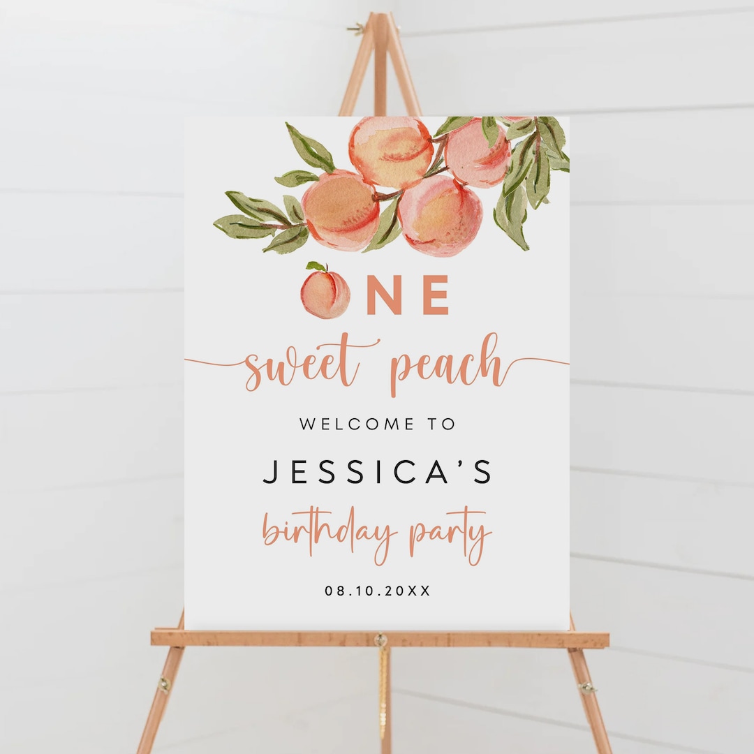 Peach First Birthday Welcome Sign, One Sweet Peach Sign, Peach Birthday ...