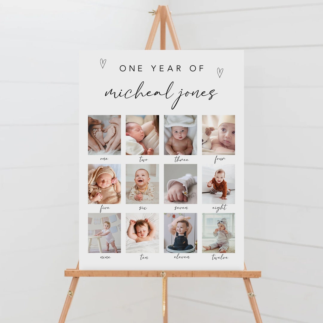 Editable Baby First Year Milestone Sign, One Year Photo Baby Board ...