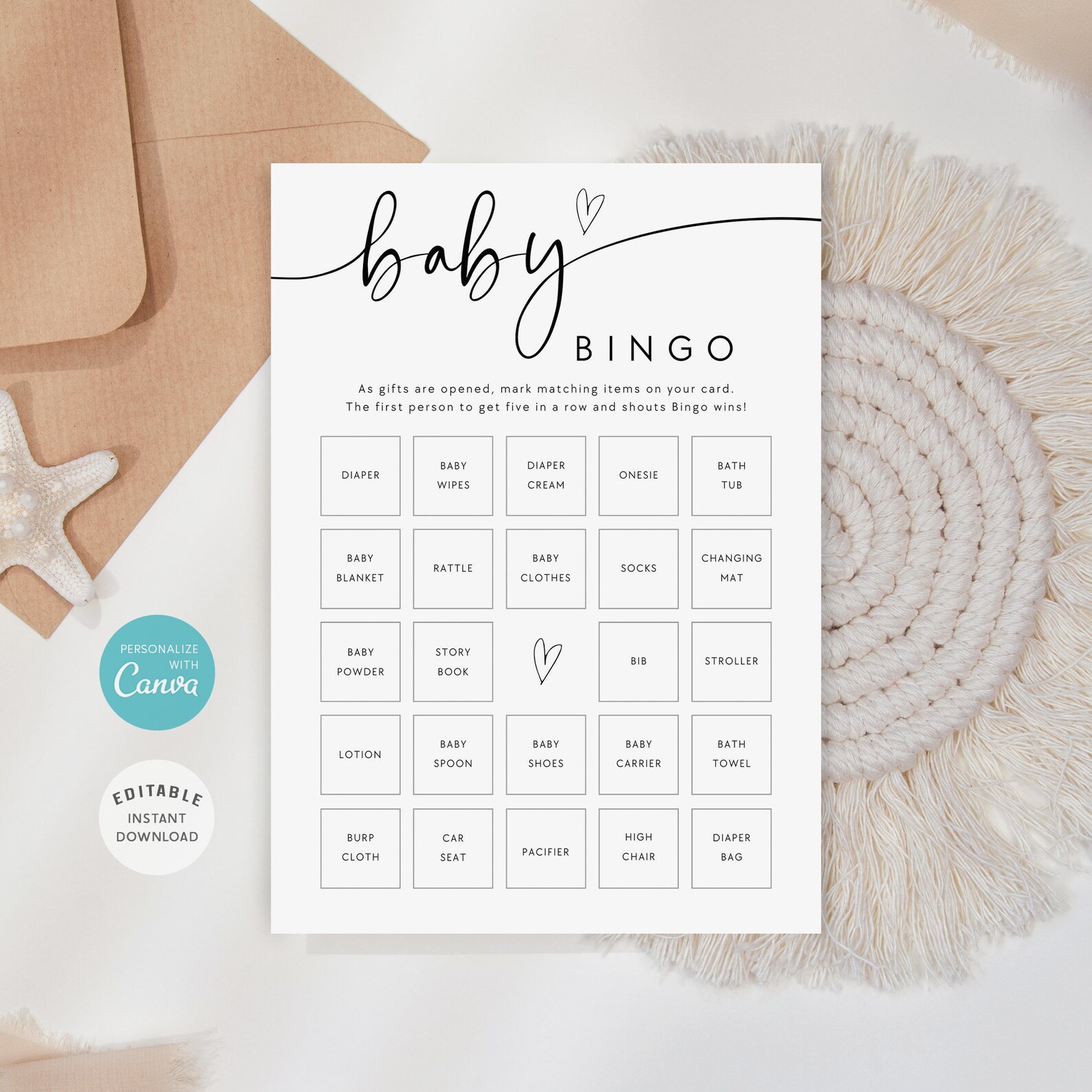 Editable Bingo Card, Baby Bingo Template, Baby Bingo Cards, Printable ...