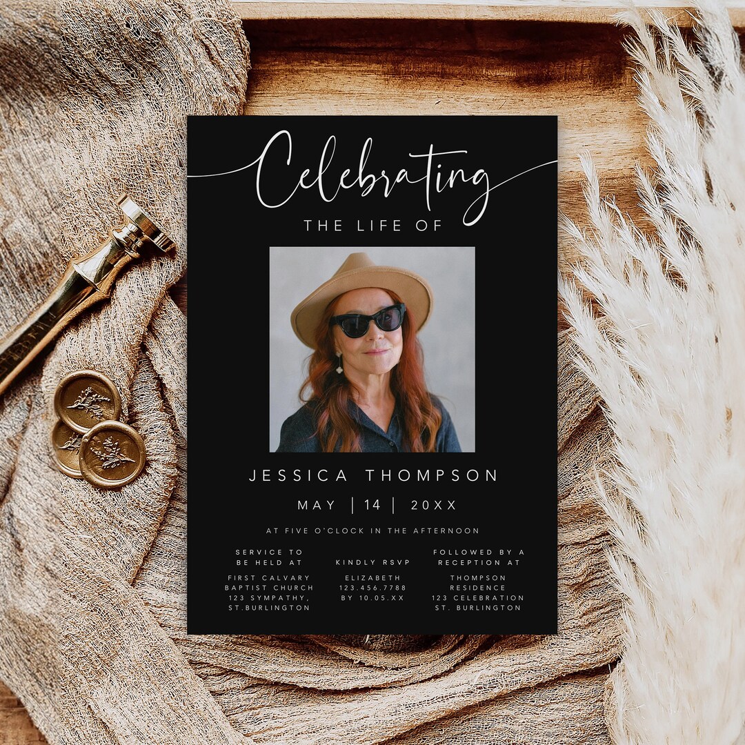 Funeral Photo Invite, Memorial Service Invitation, Funeral Announcement ...