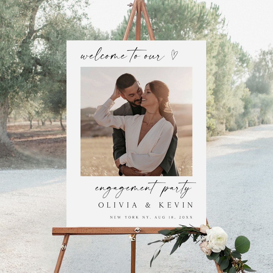 Engagement Party Welcome Sign Template, Minimalist Photo Welcome Poster ...
