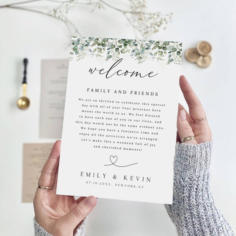 Greenery Wedding Welcome Letter & Timeline (digital Download) - Etsy
