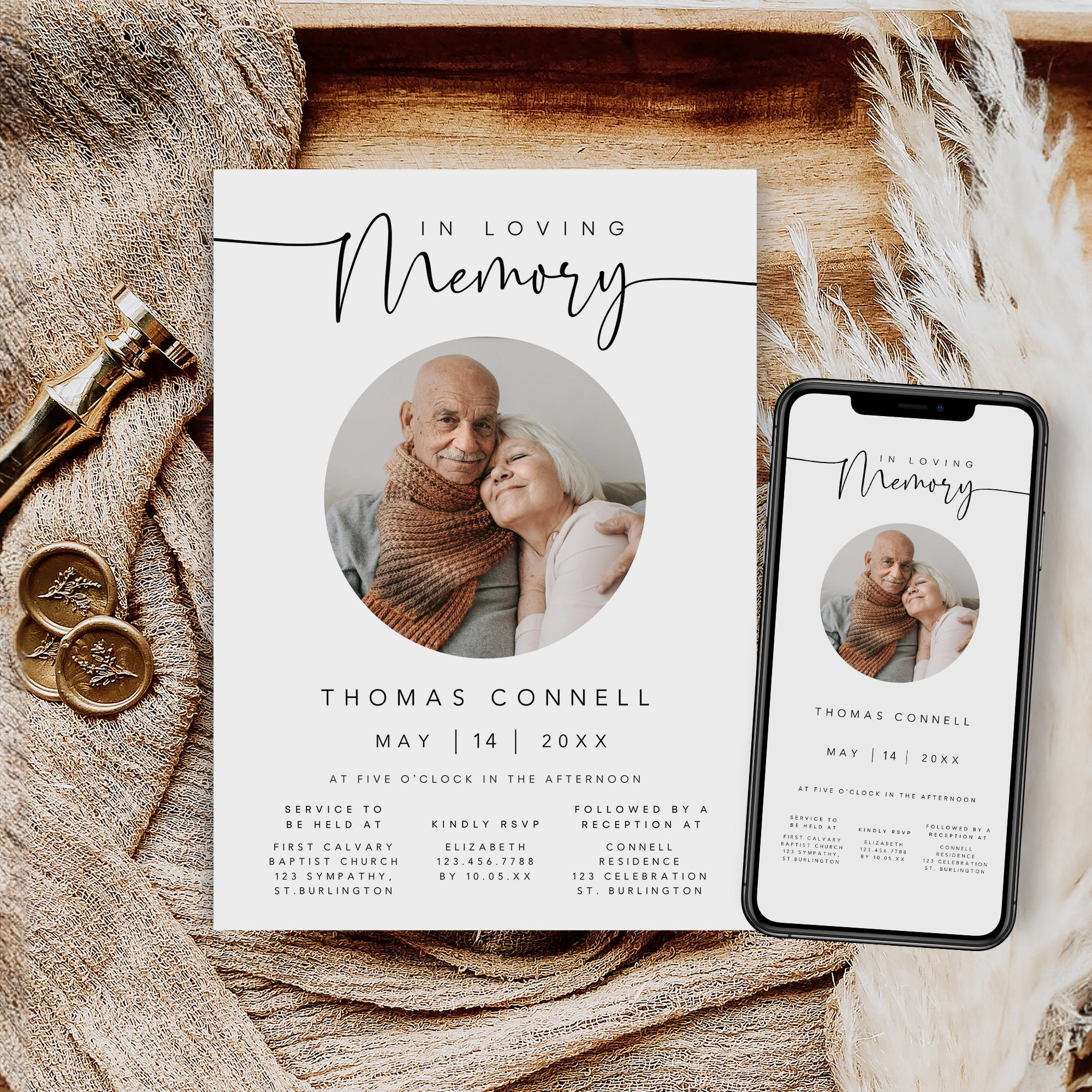 Funeral Announcement Template, Memorial Service Invite, Photo Funeral ...