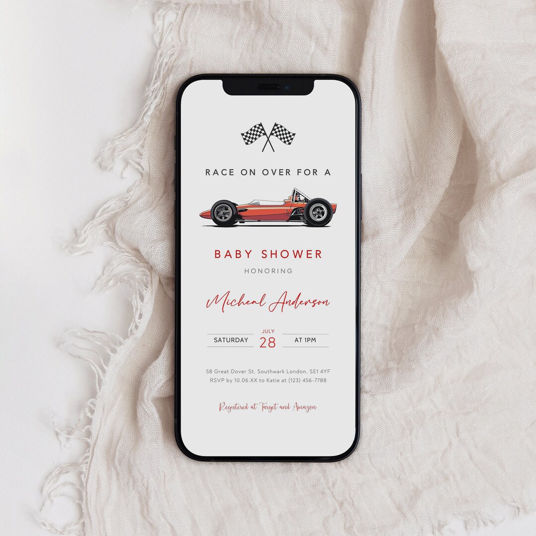 Editable Race Car Baby Shower Invitation, Red Race Car E-vite, Racing ...