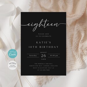 Editable 18th Birthday Invitation, Eighteen Birthday Invite, 18th ...