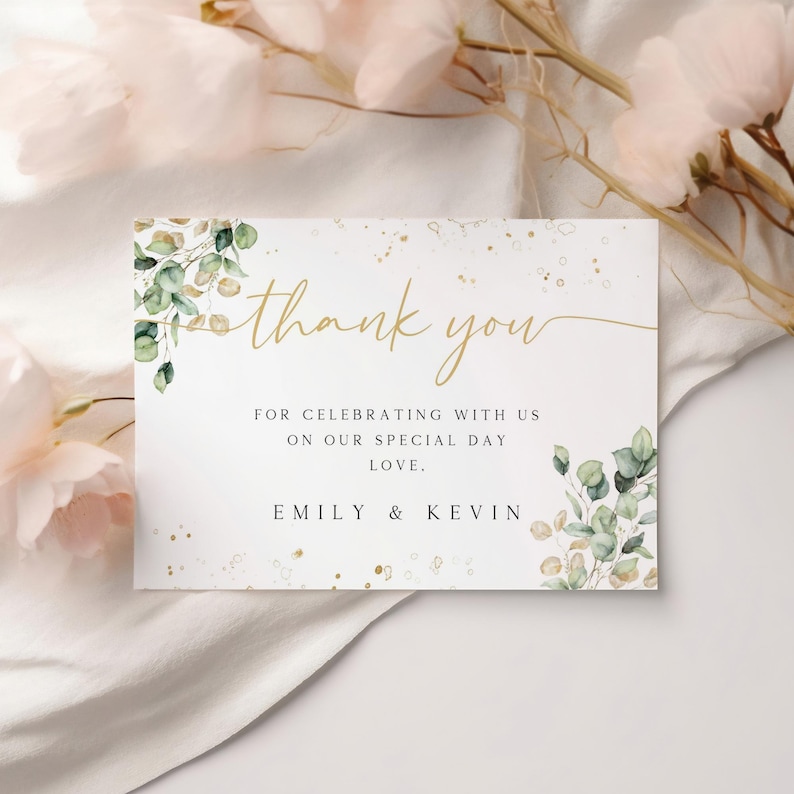 Eucalyptus Wedding Thank You Card Template (instant Download) - Etsy