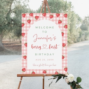 Strawberry Birthday Welcome Sign, Berry First Birthday Sign, 1st ...