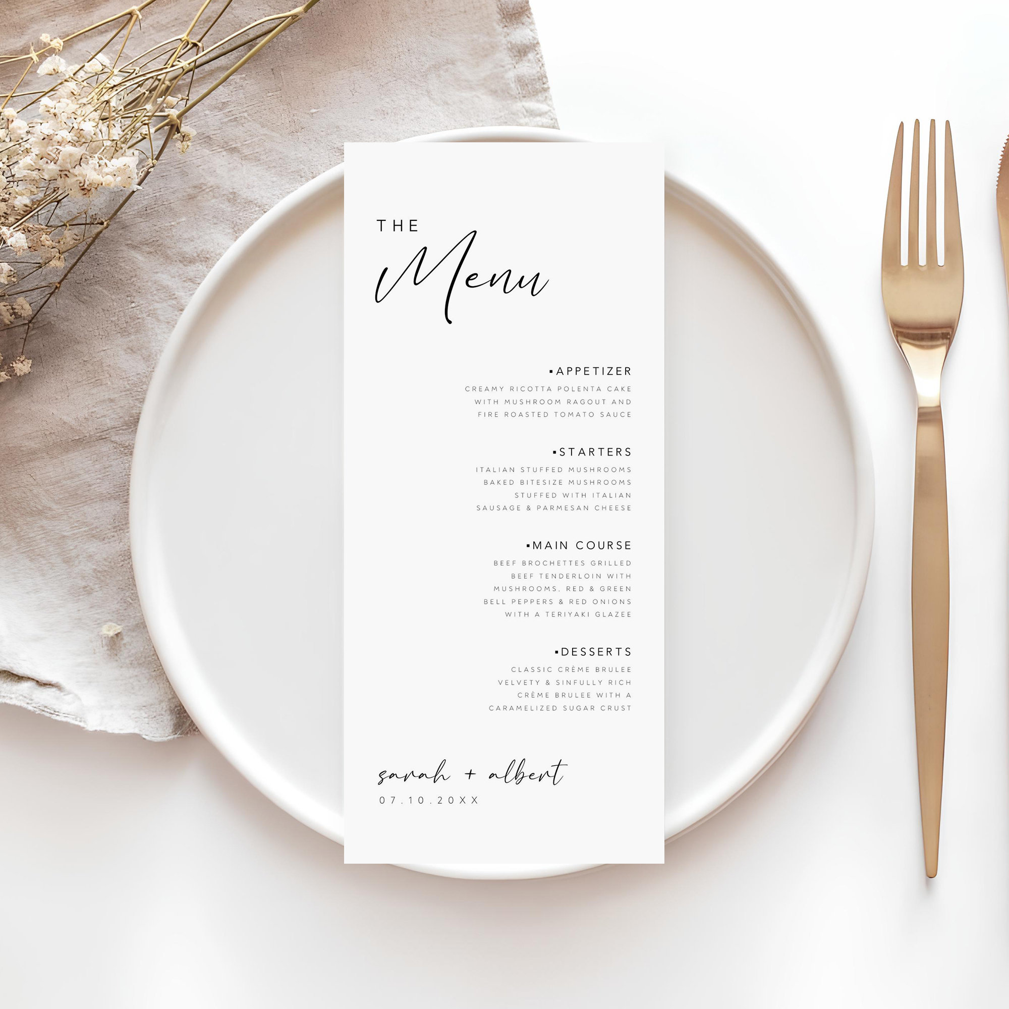Minimalist Wedding Menu and Thank You Note Template (digital) - Etsy