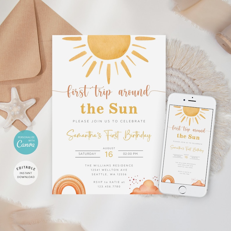 Editable Sunshine Firsrt Birthday Invitation, A Little Ray of Sunshine ...