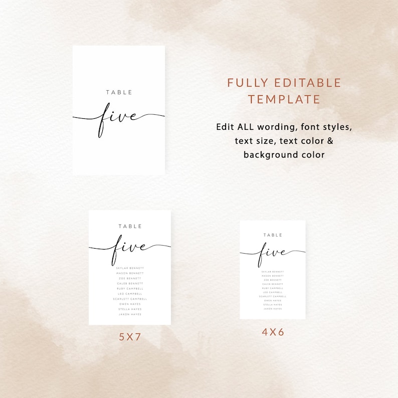 Modern Table Numbers Template, Minimalist Wedding Table Cards ...