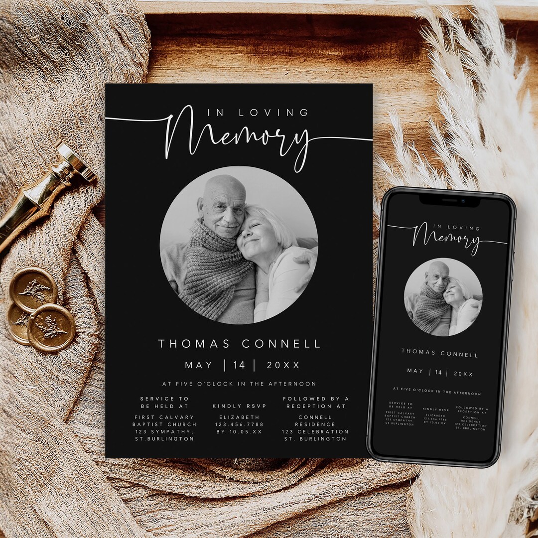 Funeral Announcement Template, Memorial Service Invite, Photo Funeral ...