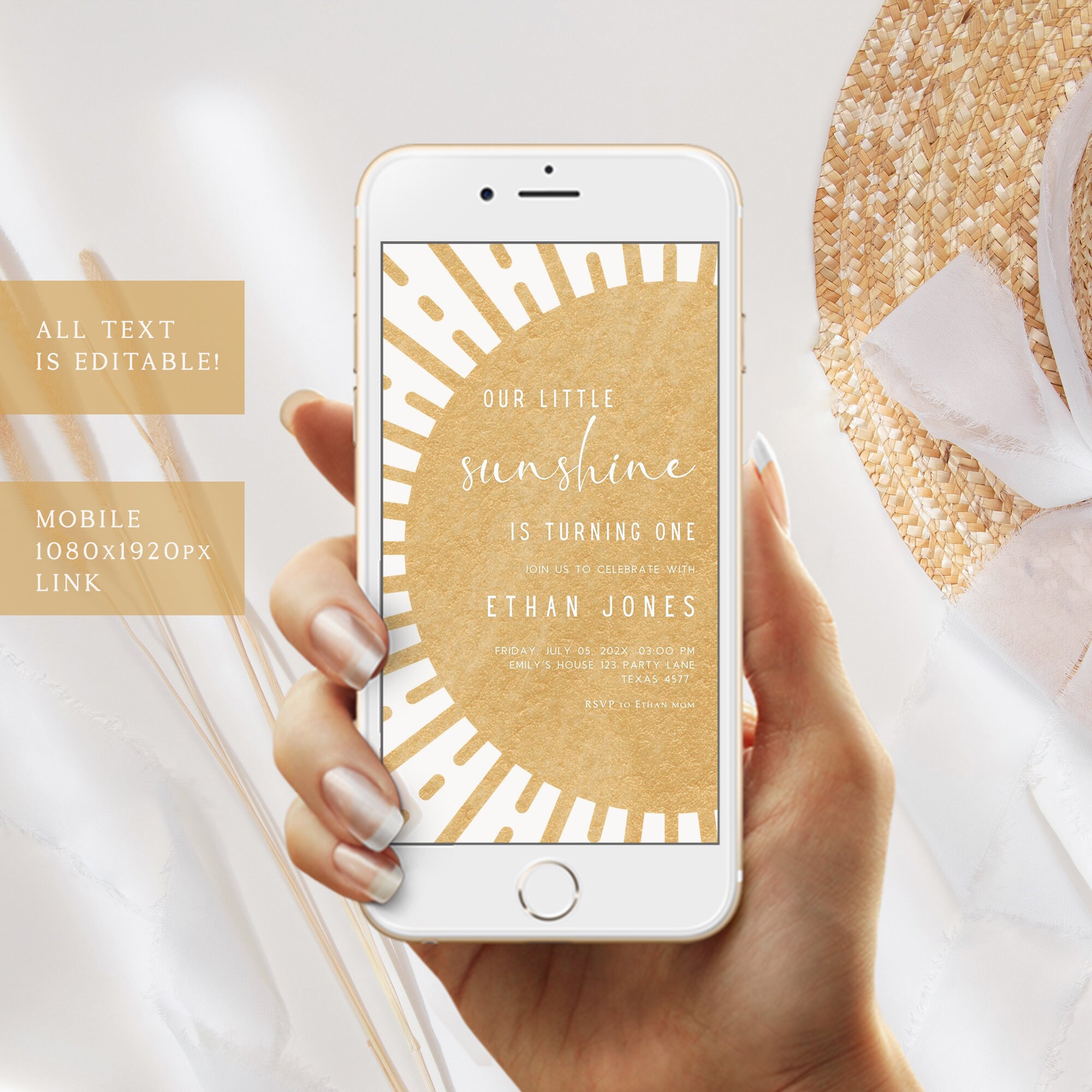 Our Little Sunshine is One Editable Template, Sunshine 1st Birthday ...