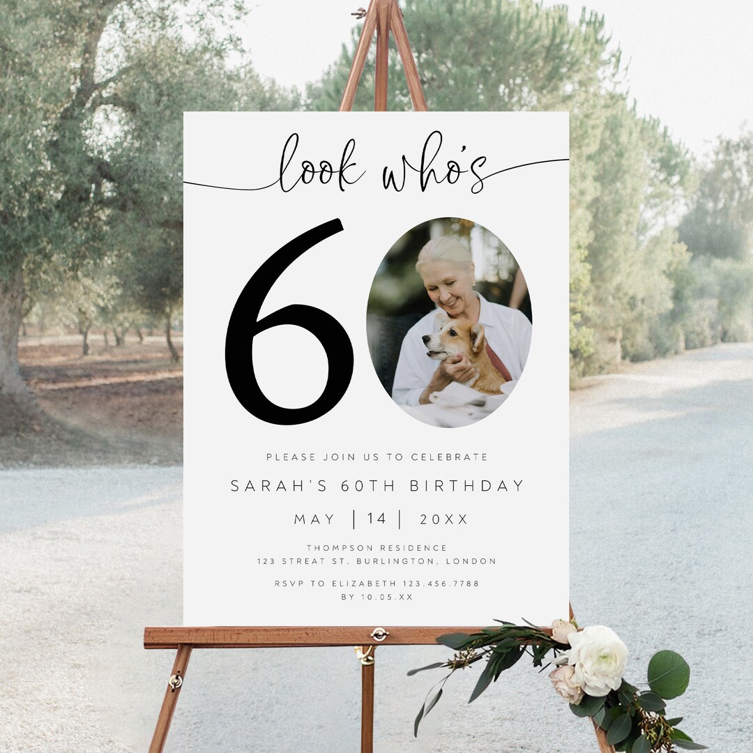 60th Birthday Photo Sign, Look Who's 60 Welcome Sign, Sixty Birthday ...