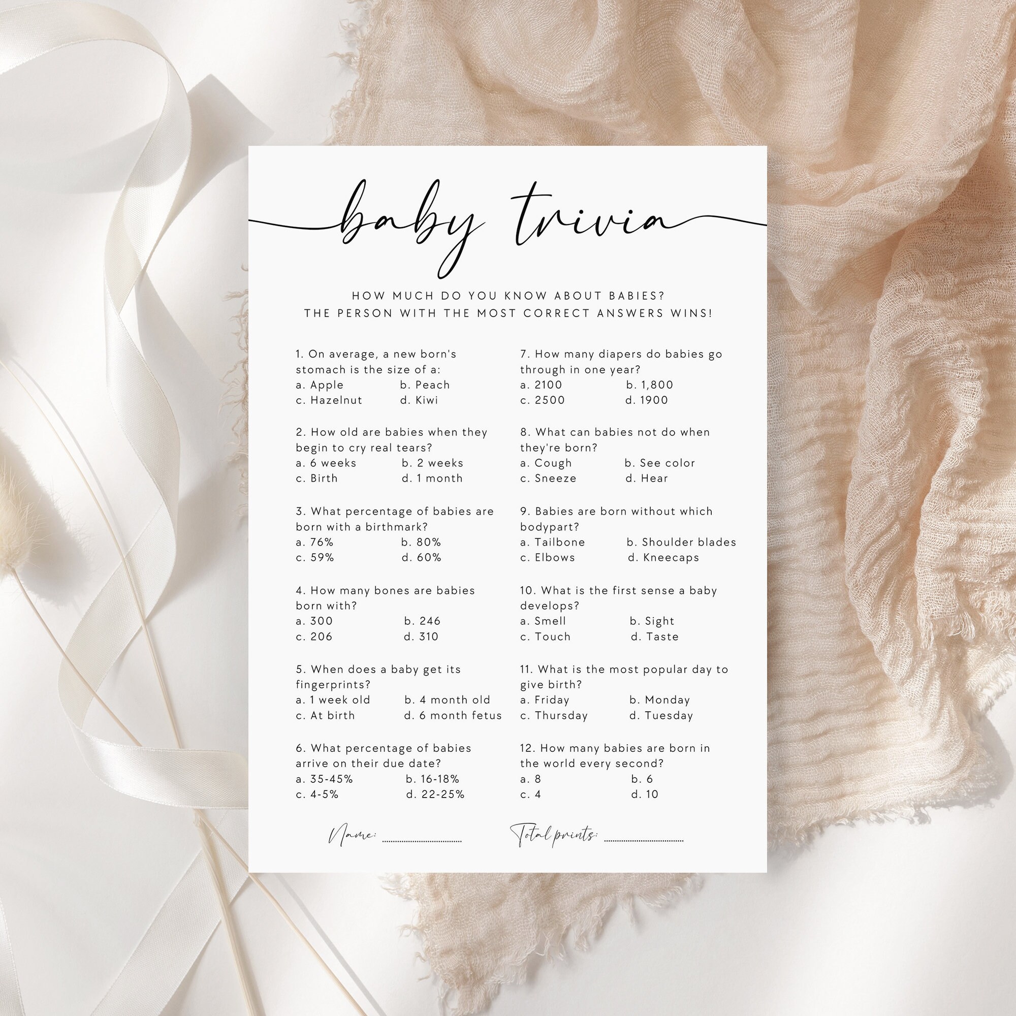 Baby Shower Trivia Game, Baby Shower Trivia Template, Minimalist Baby ...