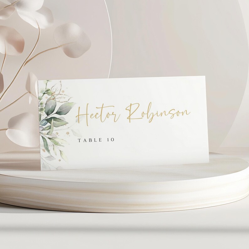 Eucalyptus Wedding Place Card Template, Greenery Dinner Table Name Tag ...