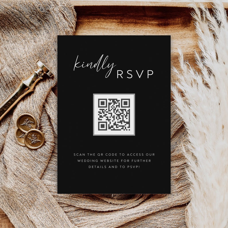 Wedding Invitation With QR Code, Black Wedding Invitation Template ...