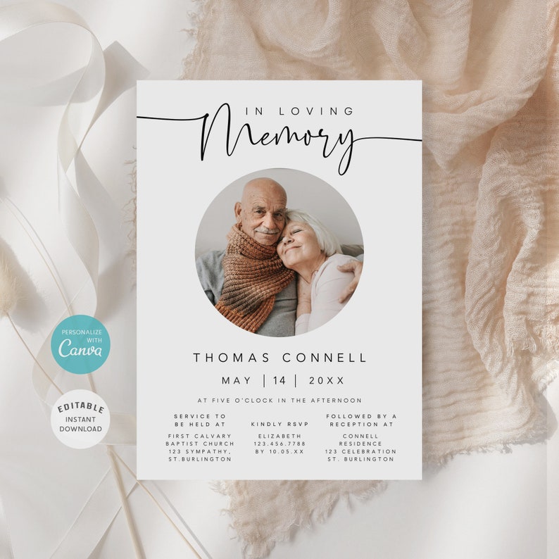 Funeral Announcement Template, Memorial Service Invite, Photo Funeral ...