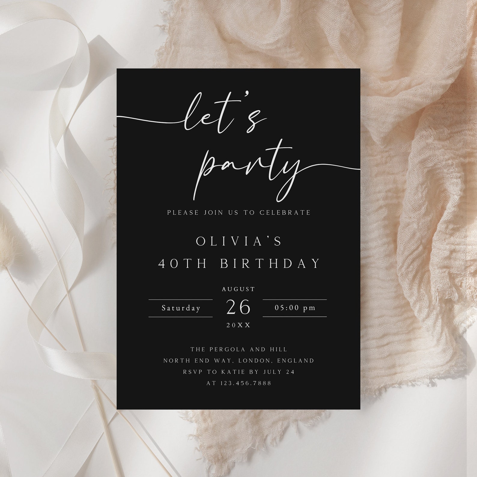 Editable Adult Birthday Party Invitation, Adult Birthday Black Invite ...
