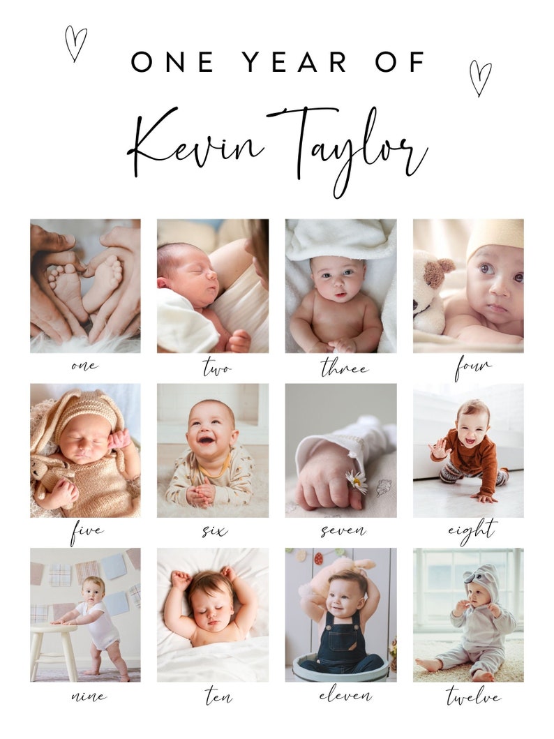 Editable Baby's First Year Poster Template, First Birthday Photo ...