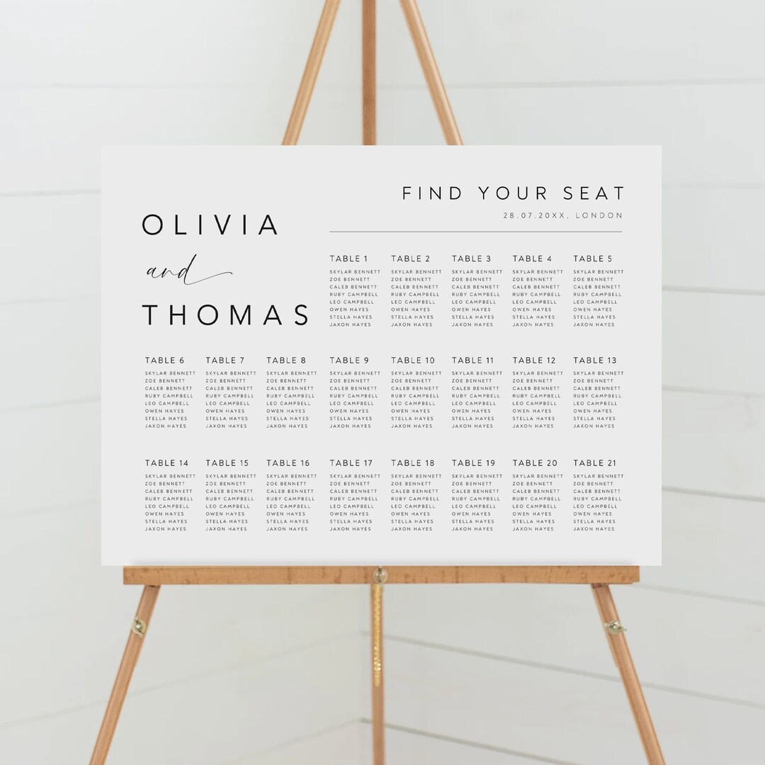Modern Wedding Seating Chart Template, Wedding Seating Plan Sign ...