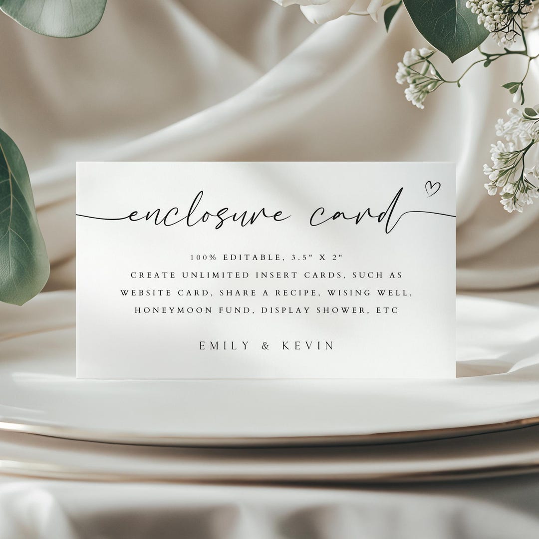 Minimalist Wedding Enclosure Card Template, Bridal Shower Enclosure ...