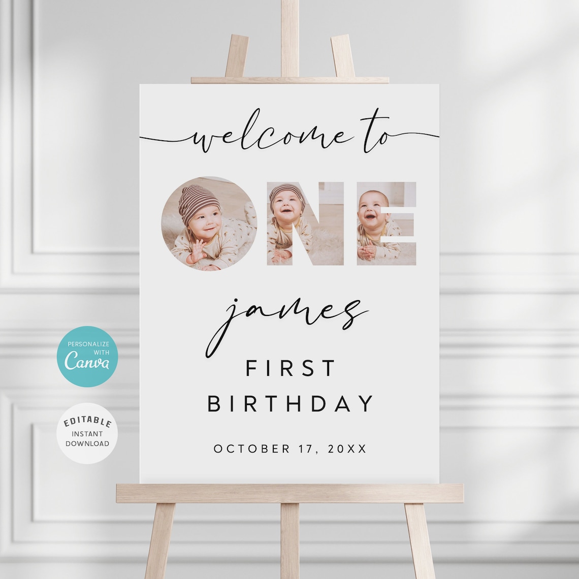 Photo Birthday Welcome Sign Template, Printable First Birthday Welcome ...