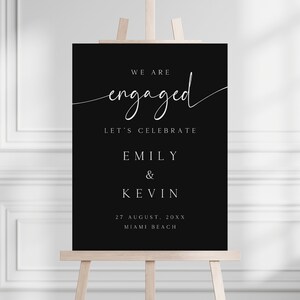 Editable Engagement Party Welcome Sign, Modern Black Decor (digital ...