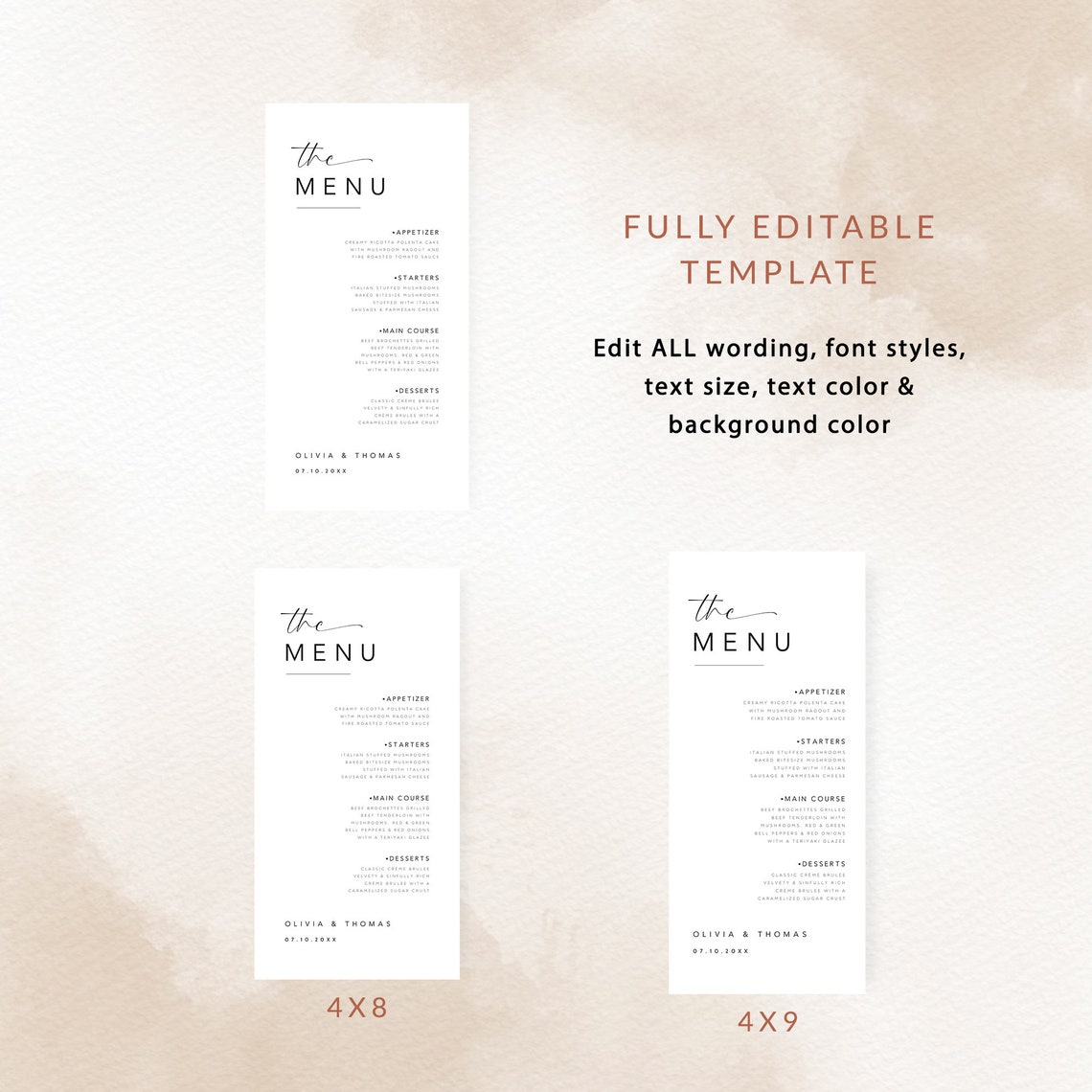 Wedding Menu Card Template, Modern Script Wedding Dinner Menu ...