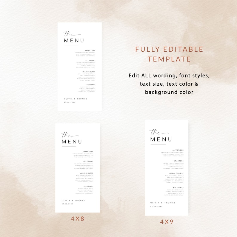Minimalist Menu and Thank You Letter Template, Wedding Napkin Note ...