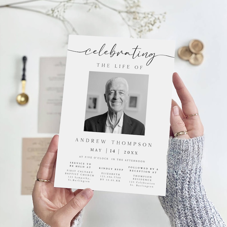 Funeral Photo Invitation, Memorial Service Invite, Funeral Announcement ...