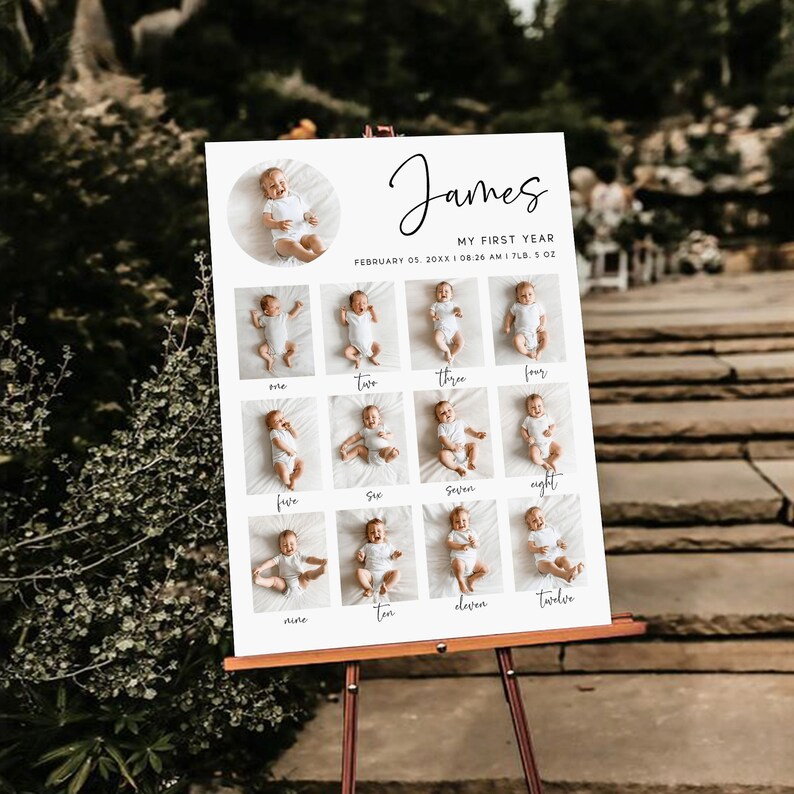 First Birthday Photo Sign, 1st Birthday Photo Poster, Baby's First Year ...