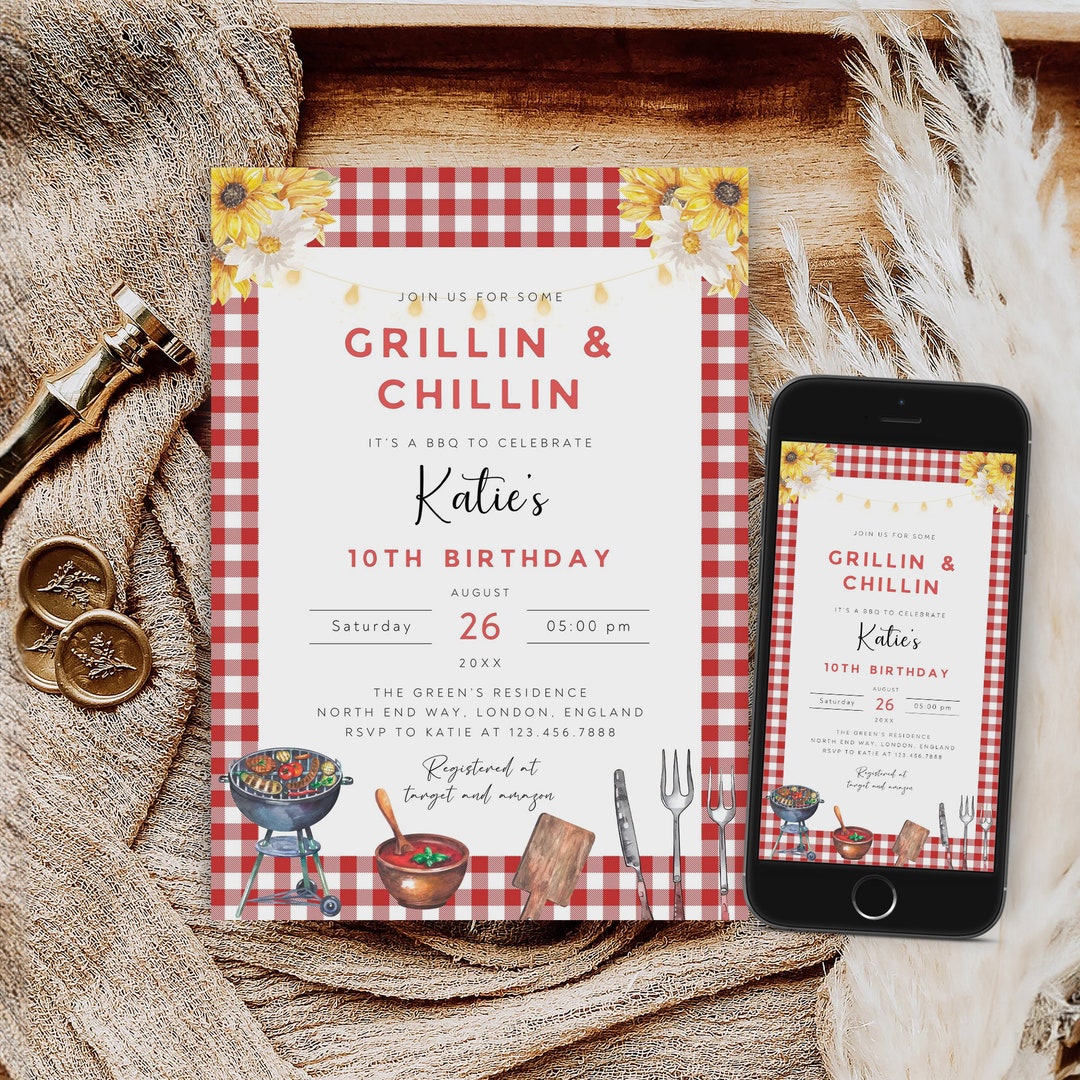 Editable BBQ Birthday Invitation Template, Grillin and Chillin Birthday ...