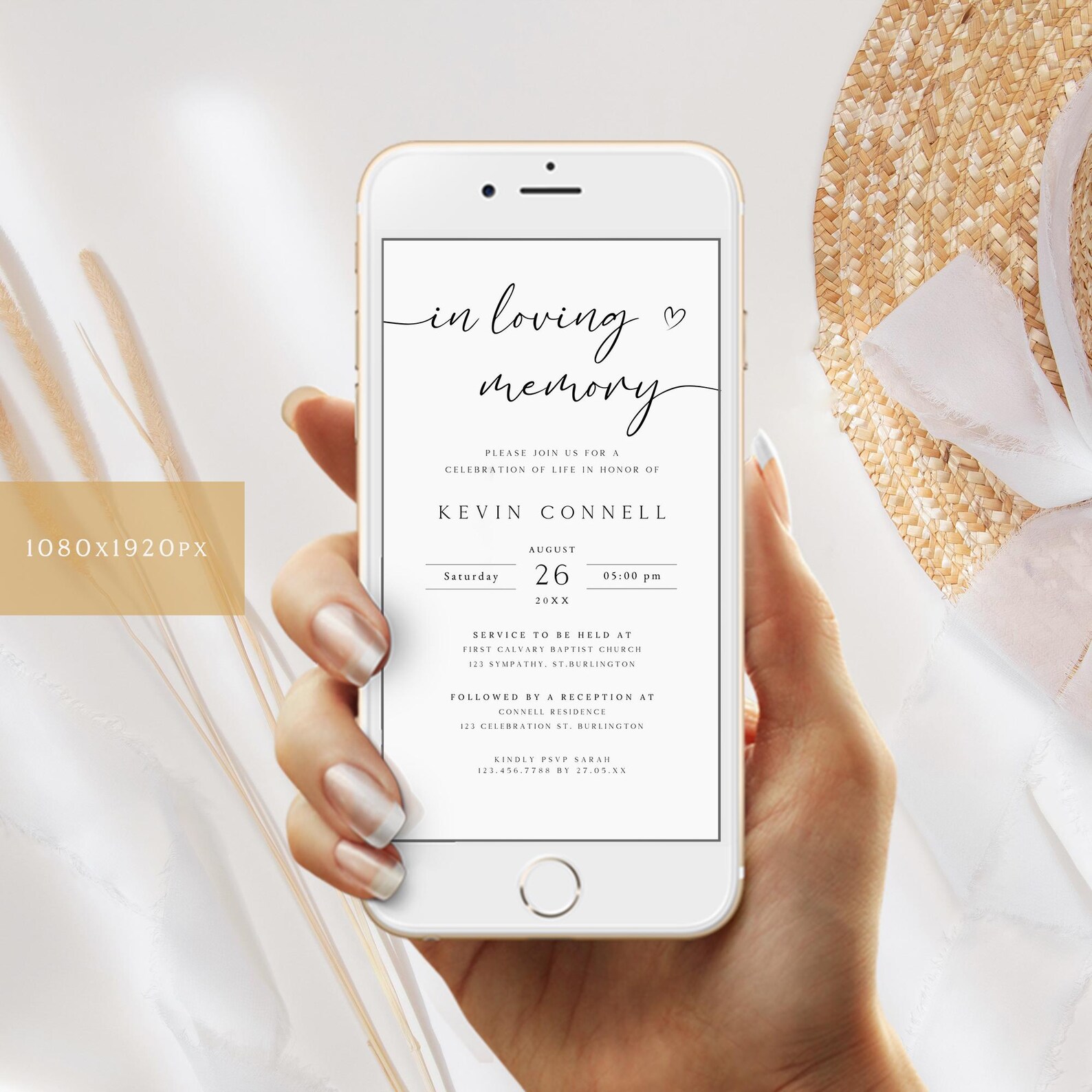 Memorial Service Invitation Template, Funeral Announcement, Editable E ...