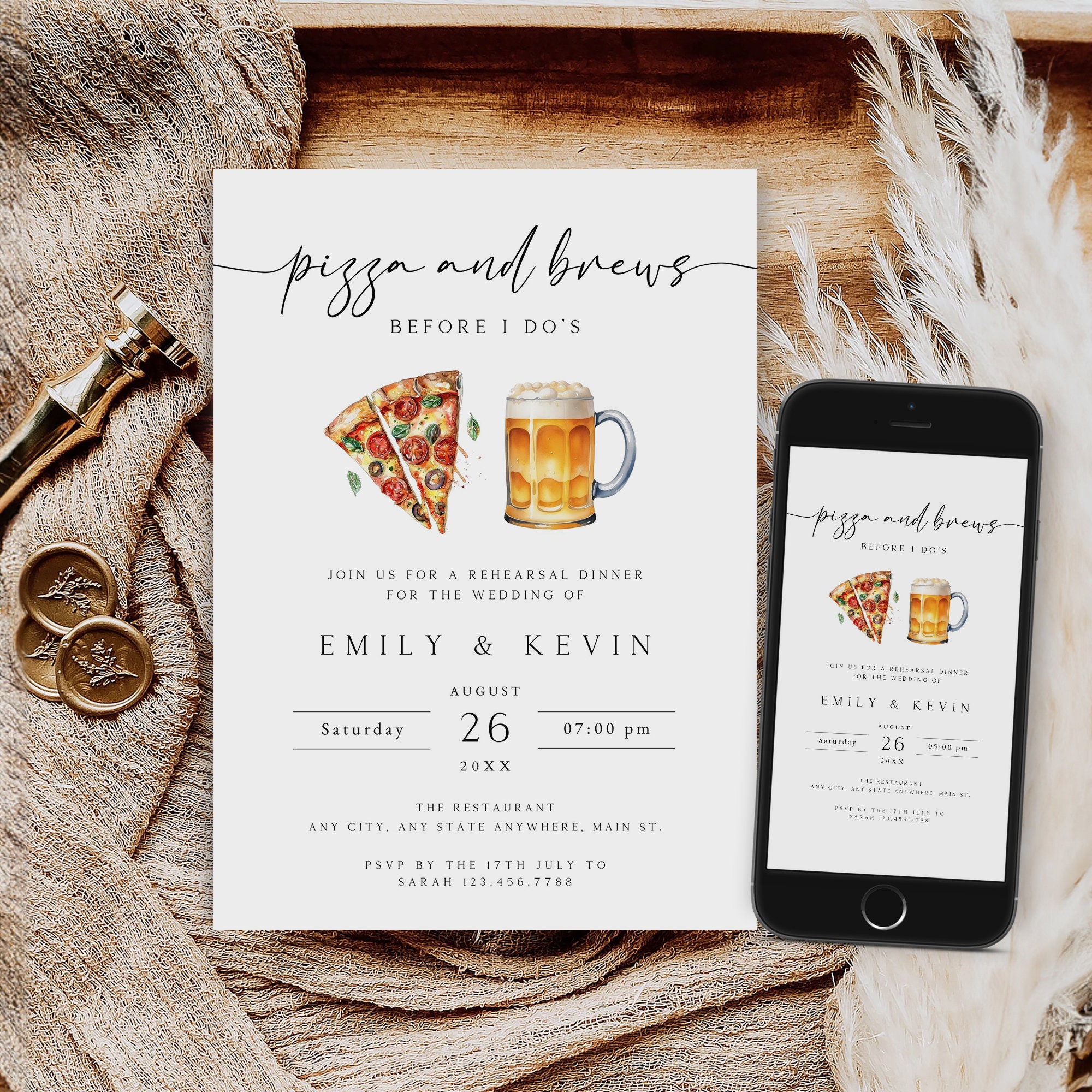 Pizza Rehearsal Dinner Invitation Template, Brews Before I Do's ...