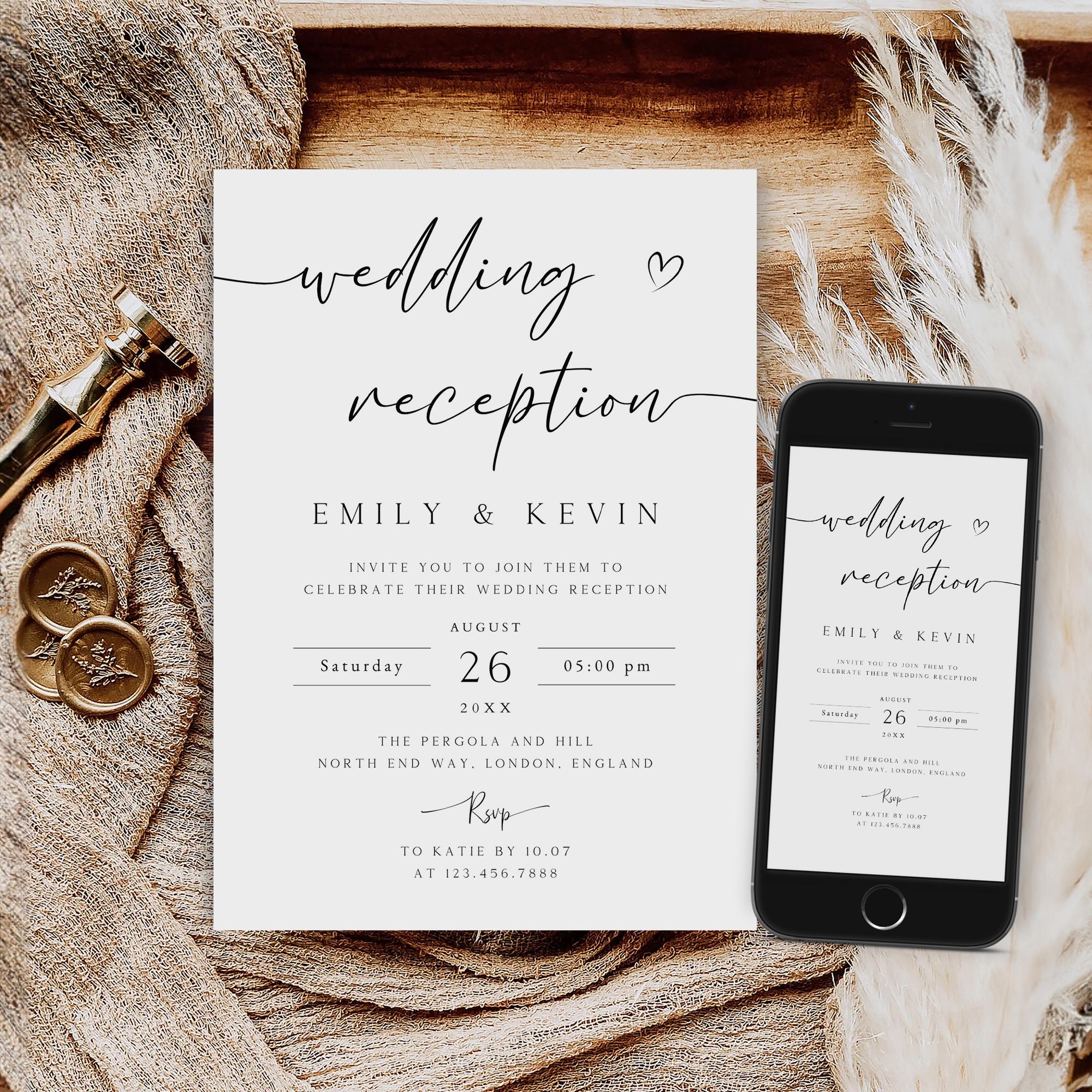 Elegant Wedding Reception Invitation Template, Editable Invite (digital ...
