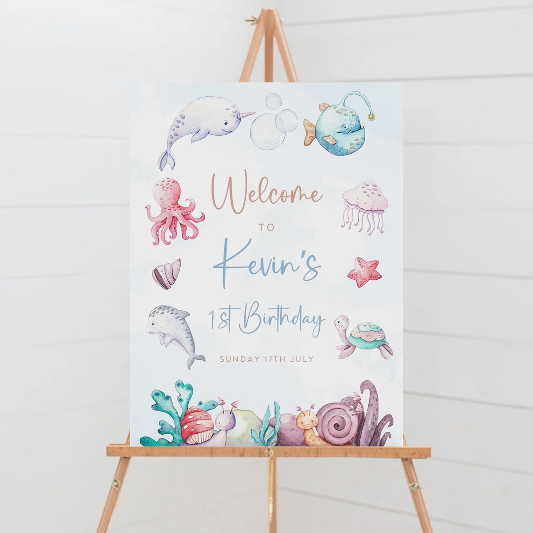 Editable Oneder the Sea Welcome Sign, 1st Birthday Poster, Ocean ...