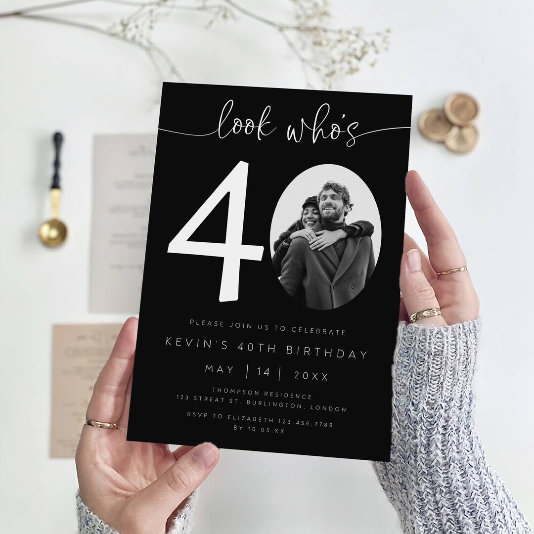Editable Photo 40th Birthday Invitation, Black (digital Download) - Etsy