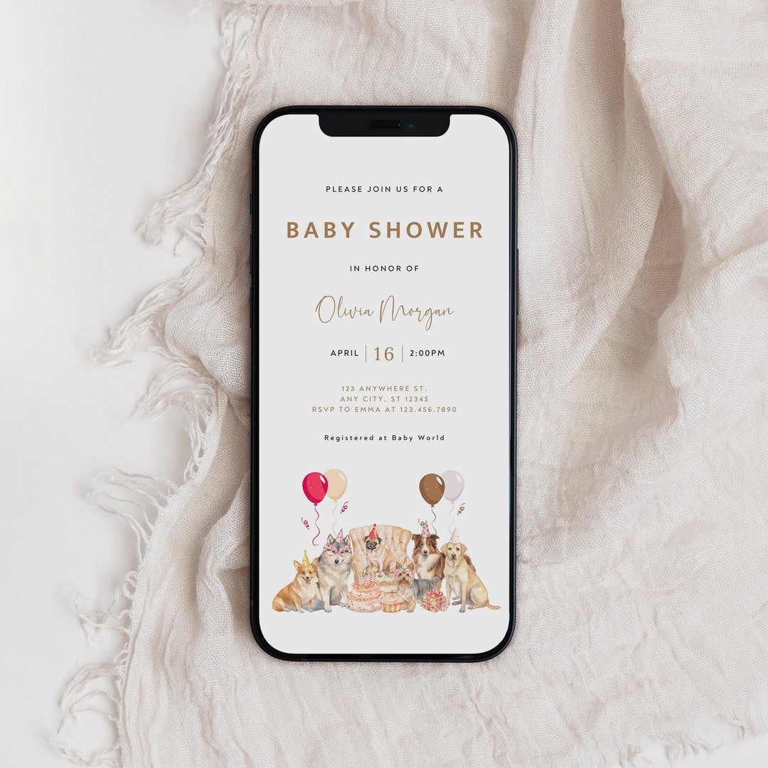 Puppy Baby Shower Invitation, Dog Theme Baby Shower Dijital Invite ...