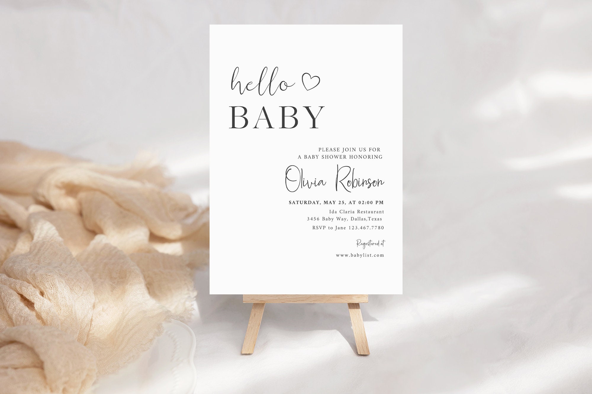 Hello Baby Shower Invitation, Minimalist Baby Shower Invite, Gender ...