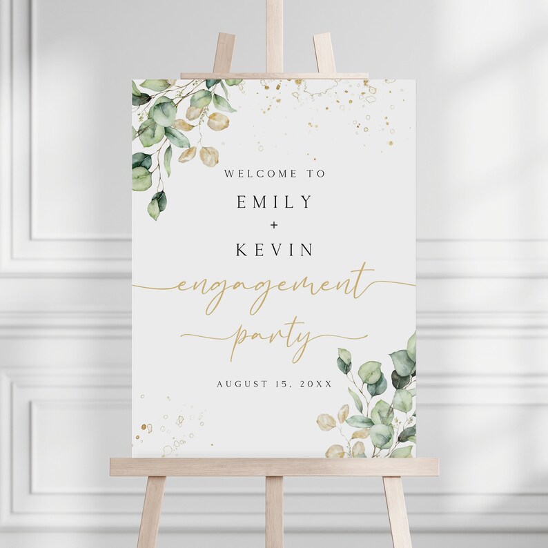 Engagement Party Welcome Sign Template, Greenery Engagement Sign ...