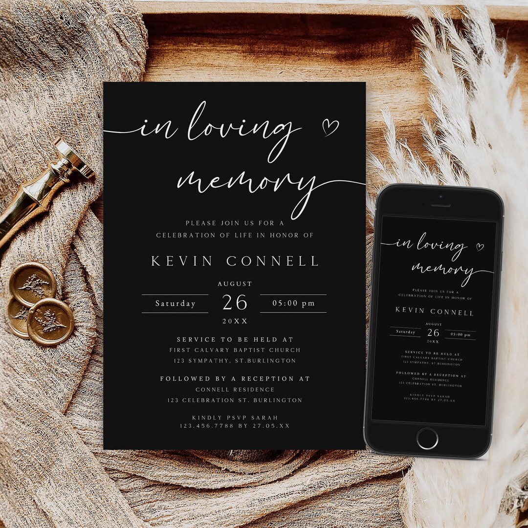 Funeral Announcement Template, Memorial Service Invitation, Edirable ...