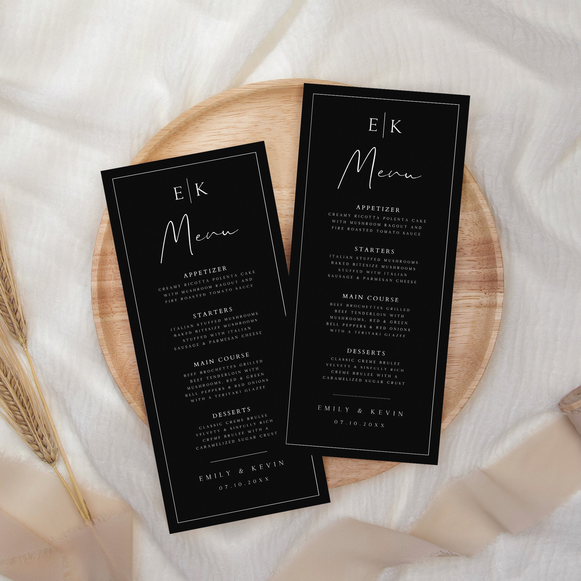 Black Wedding Menu Template Minimalist Wedding Monogram - Etsy