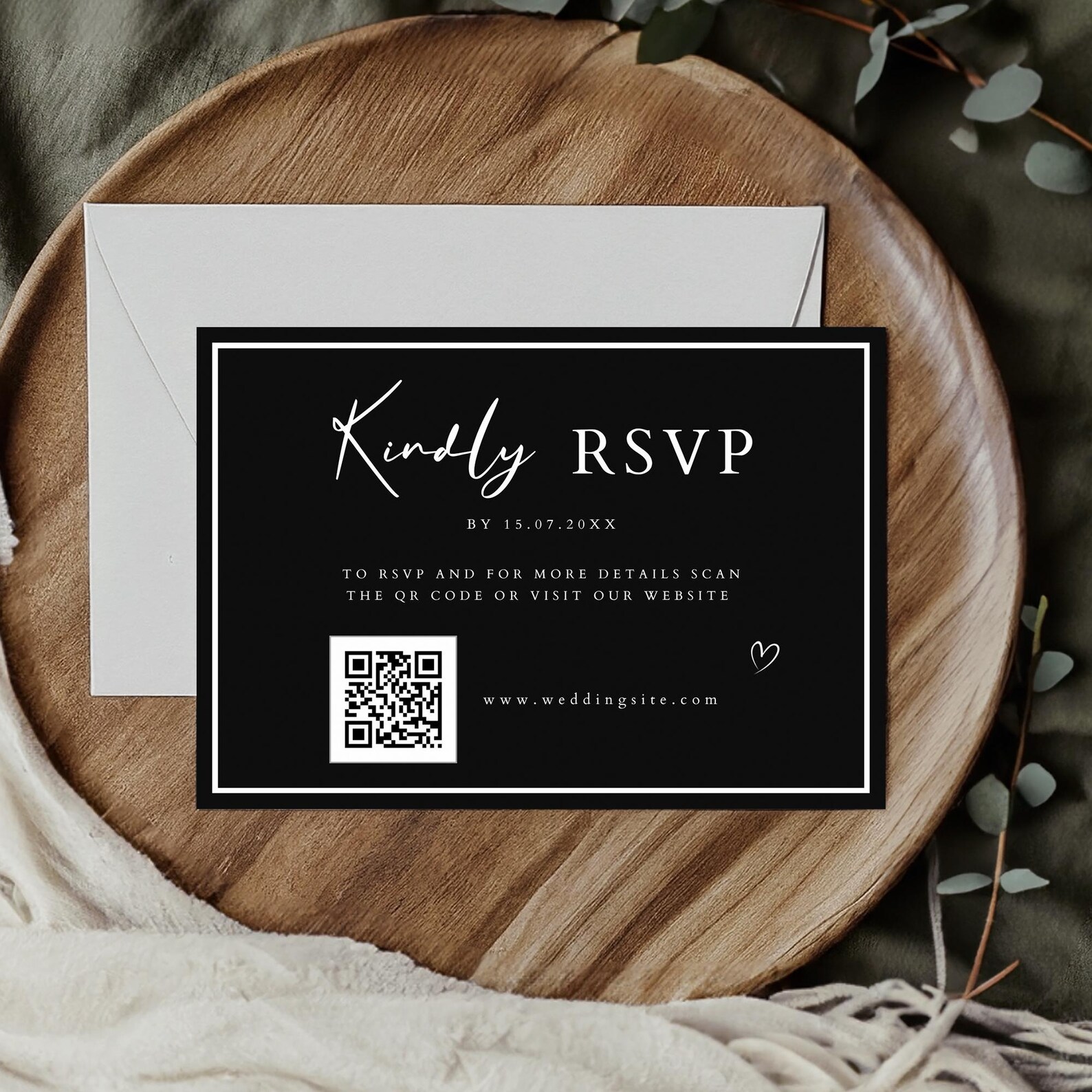 Modern QR Code Rsvp Card Template, Black Wedding Response Card, Wedding ...