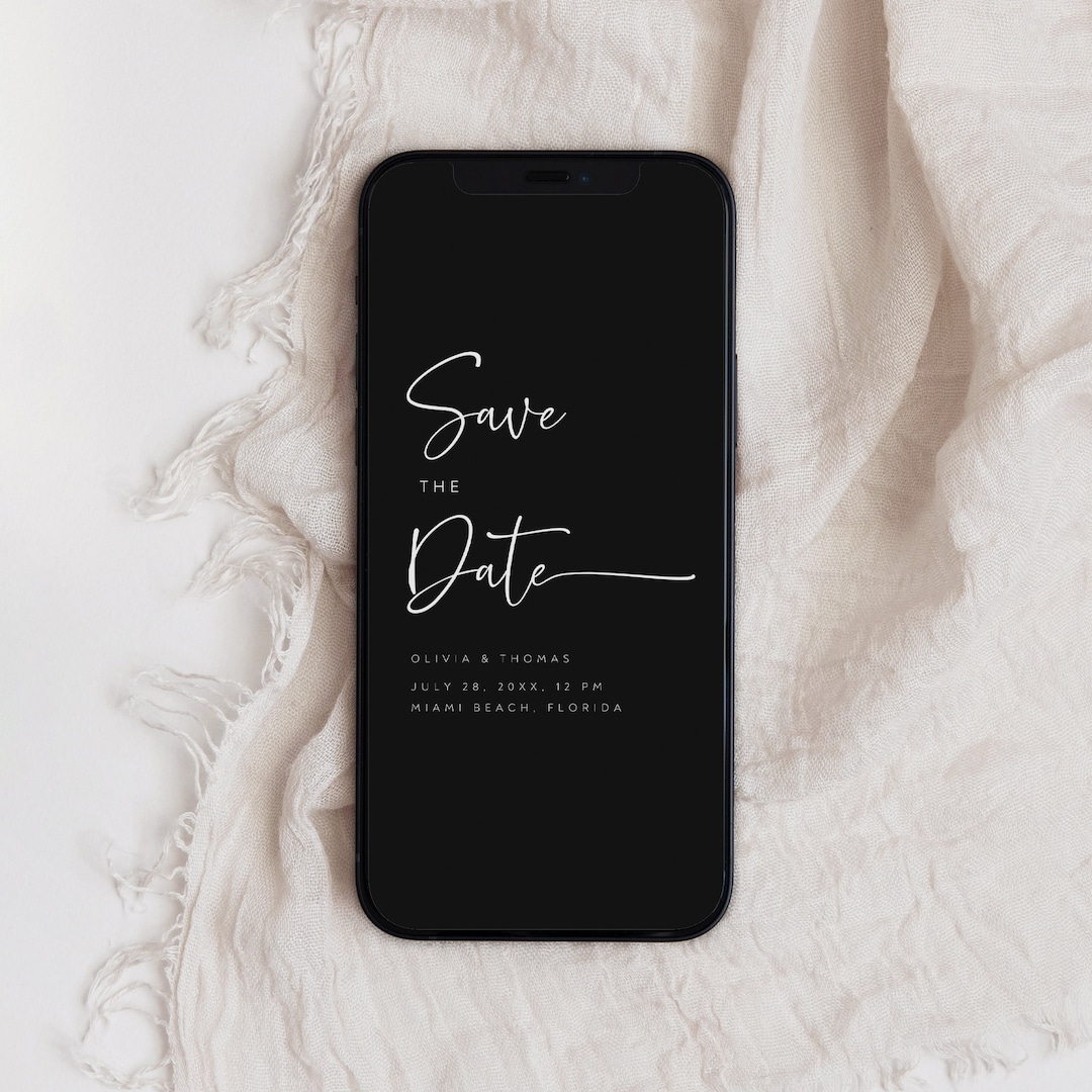 Electronic Save the Date Template, Black Save the Date Evite, Digital ...