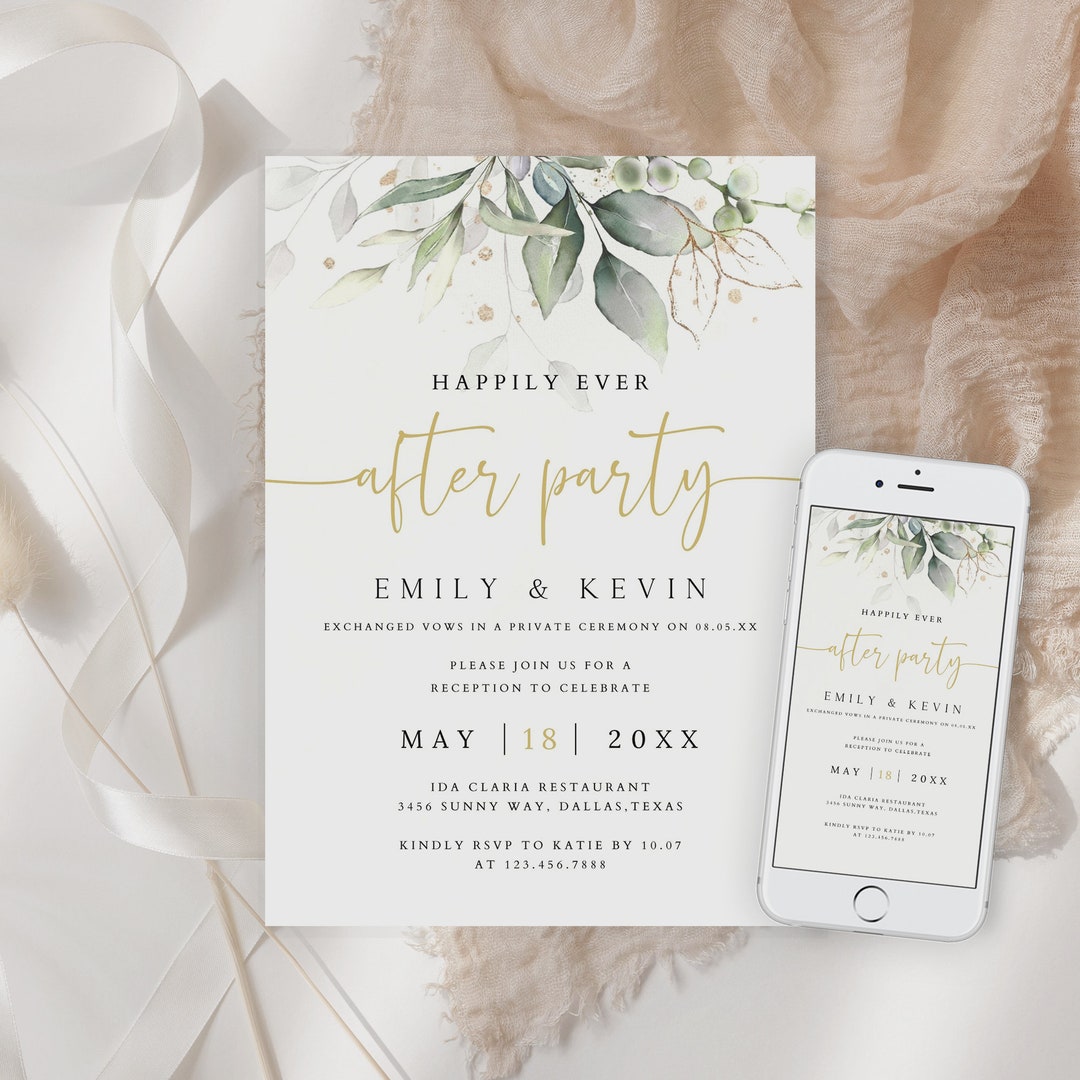 Reception Party Invitation, Happily Ever After Party Invite, Greenery ...